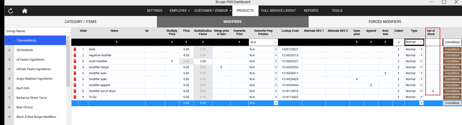 How to Mark a Modifier as Out of Stock? – BLogic Systems Helpdesk